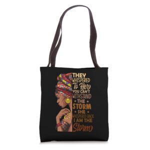 she whispered back i am the storm black history month tote bag