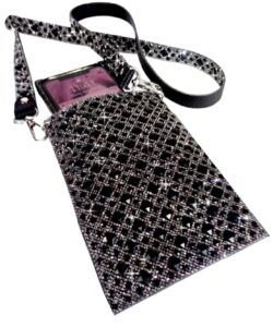 jacqueline kent jkbg109.bk royal ice cellphone crossbody purse 7 inches x 4.75 inches black diamond, black, silver