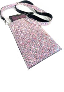 jacqueline kent jkbg109.pk royal ice cellphone crossbody purse 7 inches x 4.75 inches flamingo pink, black, silver