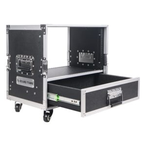 sound town 6u rack case with 2u rack drawer, casters, for 19" amps, mixers, microphone receivers (strc-6u2dr)