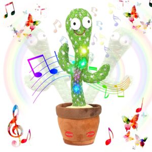 dancing cactus toys for baby boys and girls, talking plush dancing cactus toy electronic plush toy singing, record repeating what you say with 120 english songs and led lighting for home decor toys