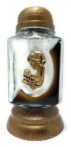 importer am rainbow glass cemetery memorial candle with 3d portrait of jesus and mary | grave light remembrance decoration | european style candle holder home & garden decor (8.5in tall, gold)