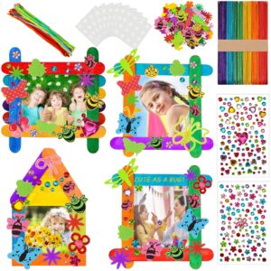 gersoniel picture 212 pcs frame craft kits for kids art diy photo kit include 100 chenille stems 2 sheet gems stickers 50 colored craft sticks 50 foam stickers for party favor classroom(spring style)