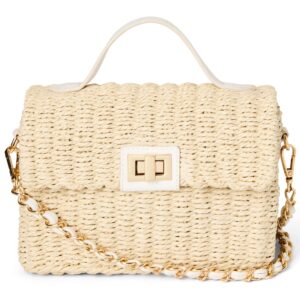 like dreams women hand-woven fashion straw crossbody bag inner floral summer long strap shoulder purse (natural ivory)