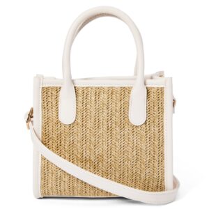 like dreams women fashion crossbody woven straw inner polka vegan leather summer top handle purse (ivory)