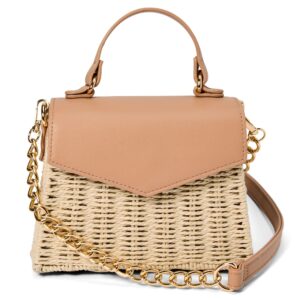 like dreams fashion chic woven straw crossbody for women gold chain link inner plaid fashion summer purse (taupe)