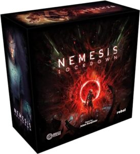 nemesis lockdown board game - sci-fi horror game, tabletop miniatures strategy game, cooperative adventure game for kids & adults, ages 14+, 1-5 players, 90-180 min playtime, made by rebel studio