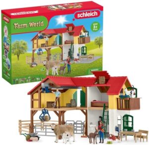 schleich farm world — large farm house, 97-piece toy farm house with 3 rooms, farmer figurines and multiple animal toys with accessories, farm toys for boys and girls ages 3+