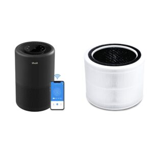 levoit air purifiers for home large room, black & air purifier replacement filter, 3-in-1 true hepa, high-efficiency activated carbon, core 200s-rf, white