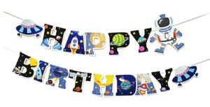 kids space birthday party banner blue astronaut spaceship theme happy birthday banner hanging solar system astronaut space theme birthday party banner