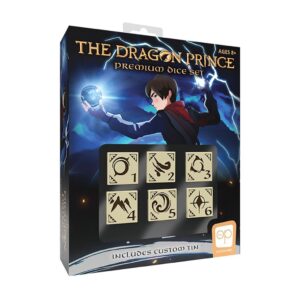 the dragon prince premium dice set | collectible d6 dice with collectible tin case | based on the hit netflix show | officially licensed dragon prince gift & merchandise