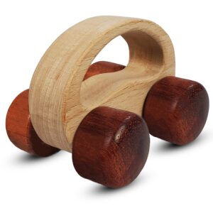 tekor wooden teether car - natural birch wood teething toy for baby, toddler montessori toy - easy grasping for motor development sensory skills, handcrafted, smooth, no rough edges (colored wheels)