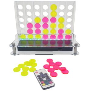 ondisplay luxe glowing acrylic four in a row game w/lights & remote control (pink/yellow)