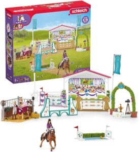 schleich horse club — 86-piece friendship horse tournament playset, horse playset with arabian mare figurine and 2 dolls, horse toys for girls and boys ages 5+