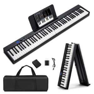 costzon 88-key foldable digital piano keyboard, full size semi-weighted keyboard, portable electric piano w/midi, split function, sustain pedal & carrying bag for beginner (black)