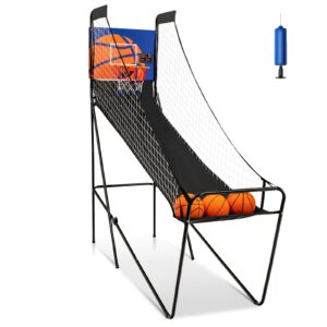 giantex foldable electronic arcade basketball game, with electronic scorer, buzzer, 3 basketballs, pump, indoor single shot basketball game for adults, kids