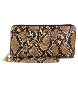 rebecca & rifka faux python snakeskin zip around wristlet wallet with phone pocket