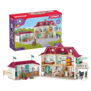 schleich horse club — lakeside country house and stable horse play set, 192 piece detailed doll house and horse toy accessories for girls and boys ages 5+