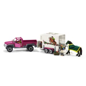 schleich horse club — 38-piece toy horse trailer and truck playset with horse, rider action figure and accessories, detailed animal toys for kids ages 5+