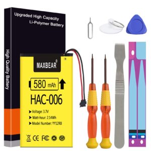 maxbear hac-006 battery, (upgraded) 580mah replacement battery for nintendo hac-015 hac-016 hac-a-jcl-c0 hac-a-jcr-c0 nintendo switch controller battery with repair tool kit