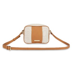 katie loxton amalfi womens medium canvas and vegan leather adjustable strap crossbody handbag purse cream and brown