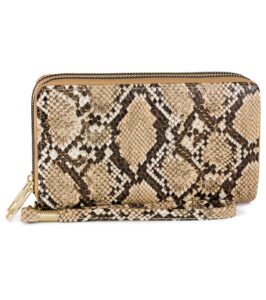 rebecca & rifka zipper back faux python snakeskin zip around indexer compact wallet