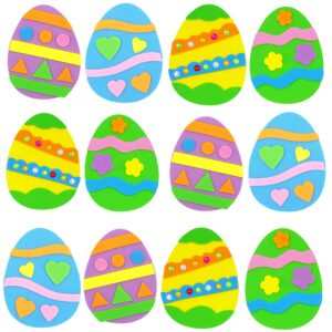 132 pcs foam easter crafts for kids bulk (individually wrapped) for spring home activity, makes 12 eggs by 4e's novelty