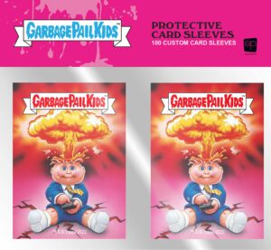 garbage pail kids premium card sleeves | 100 card protector sleeves | 64mm x 89mm sleeves fit standard size playing cards & collector cards | card sleeve back artwork featuring adam bomb character