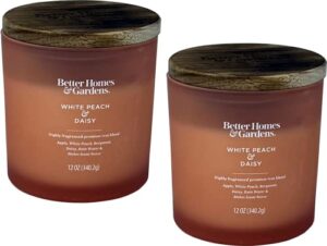 maclock better homes and gardens 12oz 2-wick candle, 2-pack (white peach and daisy)