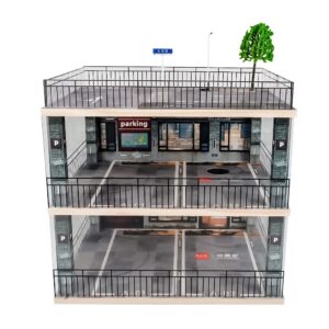 kivcmds 1:18 scale 3-tiers model car display case with parking lot scene for sports car and lego models collector, display stand for alloy car toy with light (3-tiers convenience store parking lot)