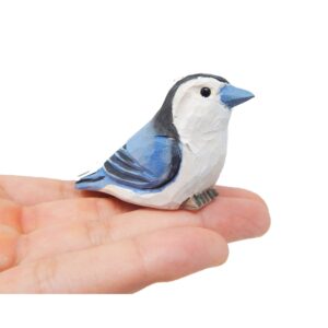 selsela nuthatcher blue wood figurine nutcracker bird garden statue sculpture decor miniature art carve small animal