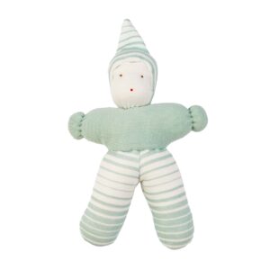 under the nile organic cotton baby's first waldorf doll in sea breeze ombre stripe, 7" tall