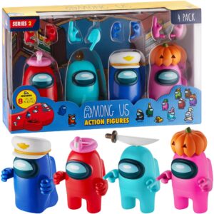 p.m.i. among us action figures | all four 4.5-inch-tall collectibles | among us toys and playable mini toys | red, pink, and cyan crewmates and blue ghost with 8 hats and hands | kids’ toys