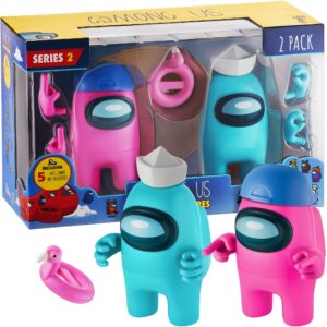 p.m.i. among us action figures | two of four 4.5-inch-tall collectibles | among us toys and playable mini toys | cyan ghost and pink crewmate with 5 accessories: hats and hands