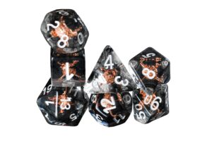 3degos black rogue pirate dnd dice set for dungeons and dragons gifts, d&d, d and d, pathfinder, accessories, d20, polyhedral, resin dice, metal, dice tray, tower, bag, box