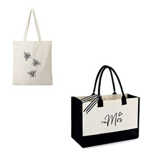 beegreen canvas tote bag 12oz cute bees & canvas tote bag for women with zipper pocket personalized gifts embroidery monogram tote 13oz intial tote beach bag