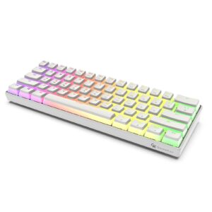 gk gamakay mk61 rgb pudding keyboard, 61 keys gateron optical switch pbt pudding keycaps, hot swappable backlit ultra-compact wired gaming keyboard for windows mac pc gamers (brown switch, white)