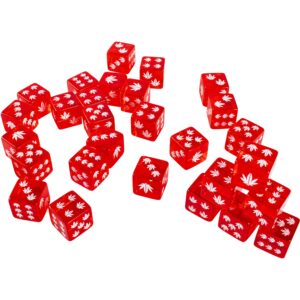 30 pieces dices set leaves dice 6 sided game dices translucent colors square corner dice(0.77 inch/2cm),red