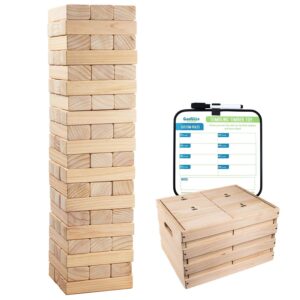 giantville giant tumbling timber toy - premium pine wood life-size blocks tower - big floor/board indoor/outdoor yard game for kids & adults - 60-pieces + storage crate/platform - grows to over 5-feet