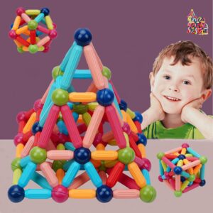 fengyang 64 pcs diy magnetic balls and rods set building sticks blocks vibrant colors different sizes curved shapes children educational stacking stem magnet toys for kids age 3+…