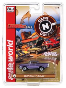 auto world thunderjet cars n coffee 1957 chevrolet bel air (purple) ho scale slot car