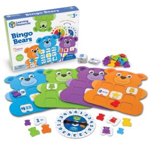 learning resources bingo bears, educational indoor games, toddler brain toys, toddler preschool learning, 73 pieces, age 3+