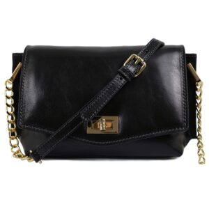 time resistance leather crossbody bag for women - full grain leather shoulder bag - stylish messenger bag purse (black)