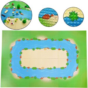 tacyillu 6 pack grassland rivers pattern baseplate 10" x 10" - building brick base plate tight fit with major brands for city roads building blocks kids toy (2 straight + 4 curve)