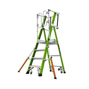 little giant ladders little giant ladder systems safety cage 2.0, m4, 4ft enclosed platform, ladder with adjustable outriggers, fiberglass, type 1aa, 375 lbs weight rating, (19704-146), hi-viz green