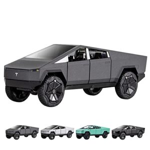 erock 1:24 scale cybertruck model toy pull back pick-up truck with sound and light, alloy diecast truck toys for kids gift or vehicles model collection enthusiasts (matte black)