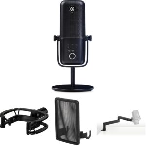 elgato pro audio set - premium usb condenser microphone with shock mount, pop filter and low profile mic arm, for streaming, podcast, gaming and home office, free mixer software, for mac, pc