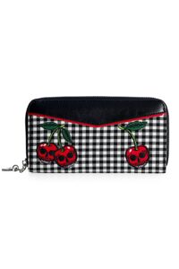 lost queen women's rockabilly cherry skulls wallet zip around clutch