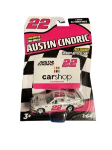 action 2021 wave 10 authentics austin cindric 22 car shop 1 64th scale diecast with card sticker insert....car measures 3 l x 1 w x 1