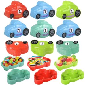 artcreativity race car plastic easter eggs for kids, set of 12, easter eggs in colorful toy car designs, detachable halves for easy filling, great as easter egg hunt supplies and party favors